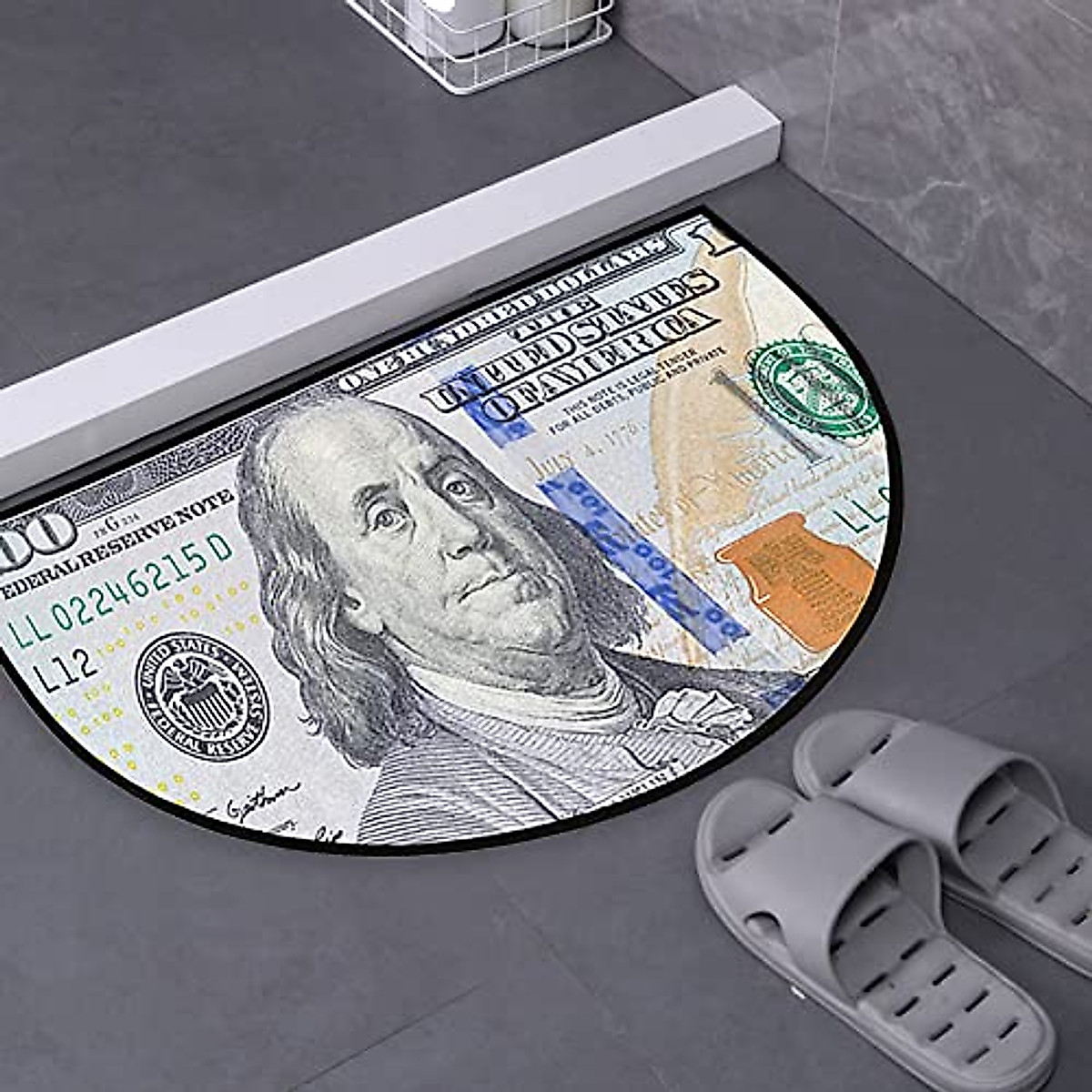 Half Round Dollar Rug,16x39 inch Non-Slip Half Circle Area Rug,100 Dollar Bill Area Rug,Money Rugs,Laundry Room Rug,One Hundred Dollar Bills Rug,Money Carpet,Money Mat,Dollar Runner(D-16x39inch)