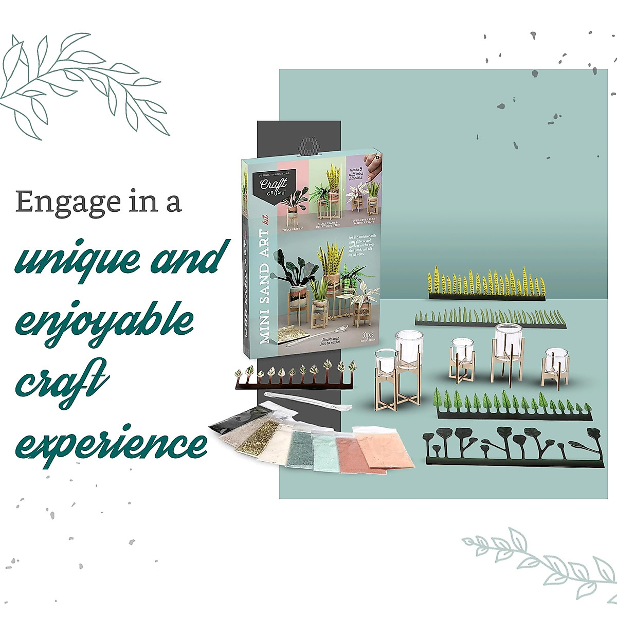 Craft Crush Faux Plant Sand Craft Kit - DIY Home Decor for Desk, Dresser & Office