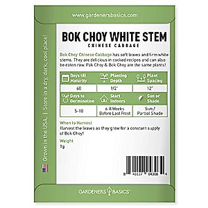Bok Choy Chinese Cabbage Seeds for Planting - (Pak Choi) Heirloom, Non-GMO Vegetable Variety- 1 Gram Seeds Great for Summer, Spring, Fall and Winter Gardens by Gardeners Basics