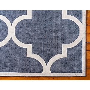 Unique Loom Trellis Collection Modern Morroccan Inspired with Lattice Design Area Rug, 7' 1" x 10' Rectangle, Navy Blue/Beige