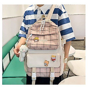 Homruis 5pcs Cute Backpack Kawaii Backpack Big Capacity School Backpack Handbag Messenger Bag with Pendant Bear for Girls