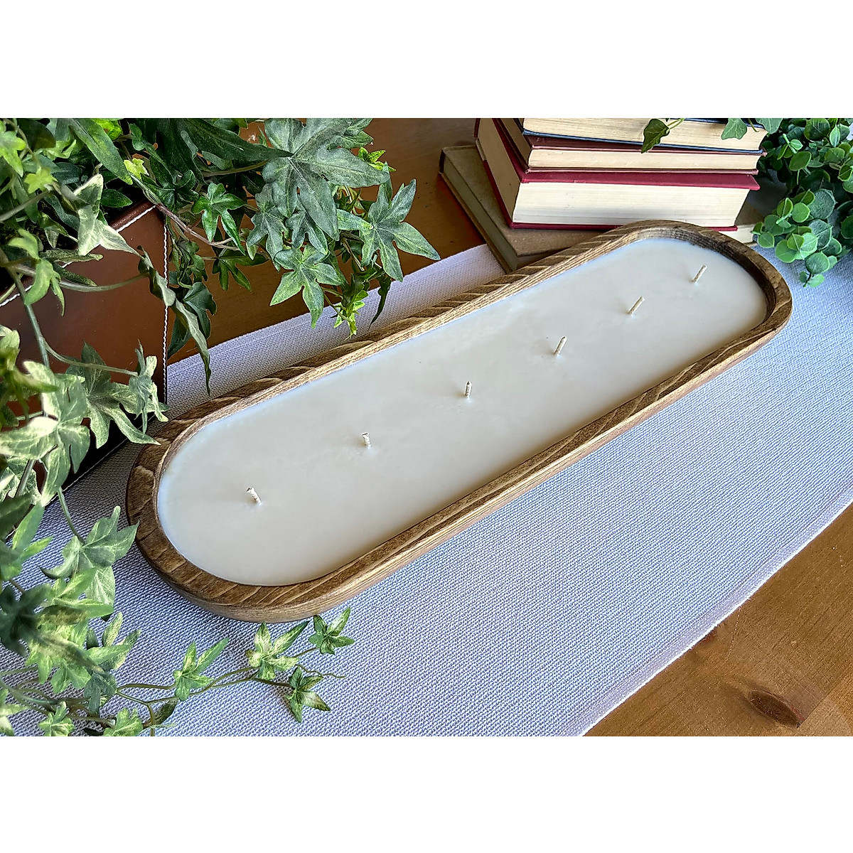 Bonneville Handmade Candles | 6 Wick Pine Wood Bowl | 19" x 5.5" x 2" Hand Poured, Dough Bowl Candle | Up to 50 Hour Long Burn Time | 100% Soy Wax | Scented Rustic Holiday Gift (Sea Salt & Orchid)