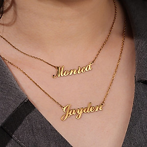Custom Name Necklaces for Birthday Gifts-Personalized Necklace 18K Gold Name Plate Necklaces Christmas Jewelry Gift for Wife