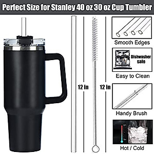 ALINK 8 Pack Replacement Glass Straws for Stanley 40 oz 30 oz Tumbler, 12 in Long Reusable Clear Straws for Stanley Cup Accessories, Half Gallon Bottle, Plus 2 Cleaning Brush