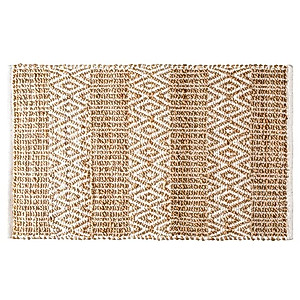 Jute Cotton Handloom Rug 2x3 Feet Floor Mat 24x36 Inch Farmhouse Area Rugs Natural Braided Doormat for Kitchen Entryway Pets Playing - Natural/White