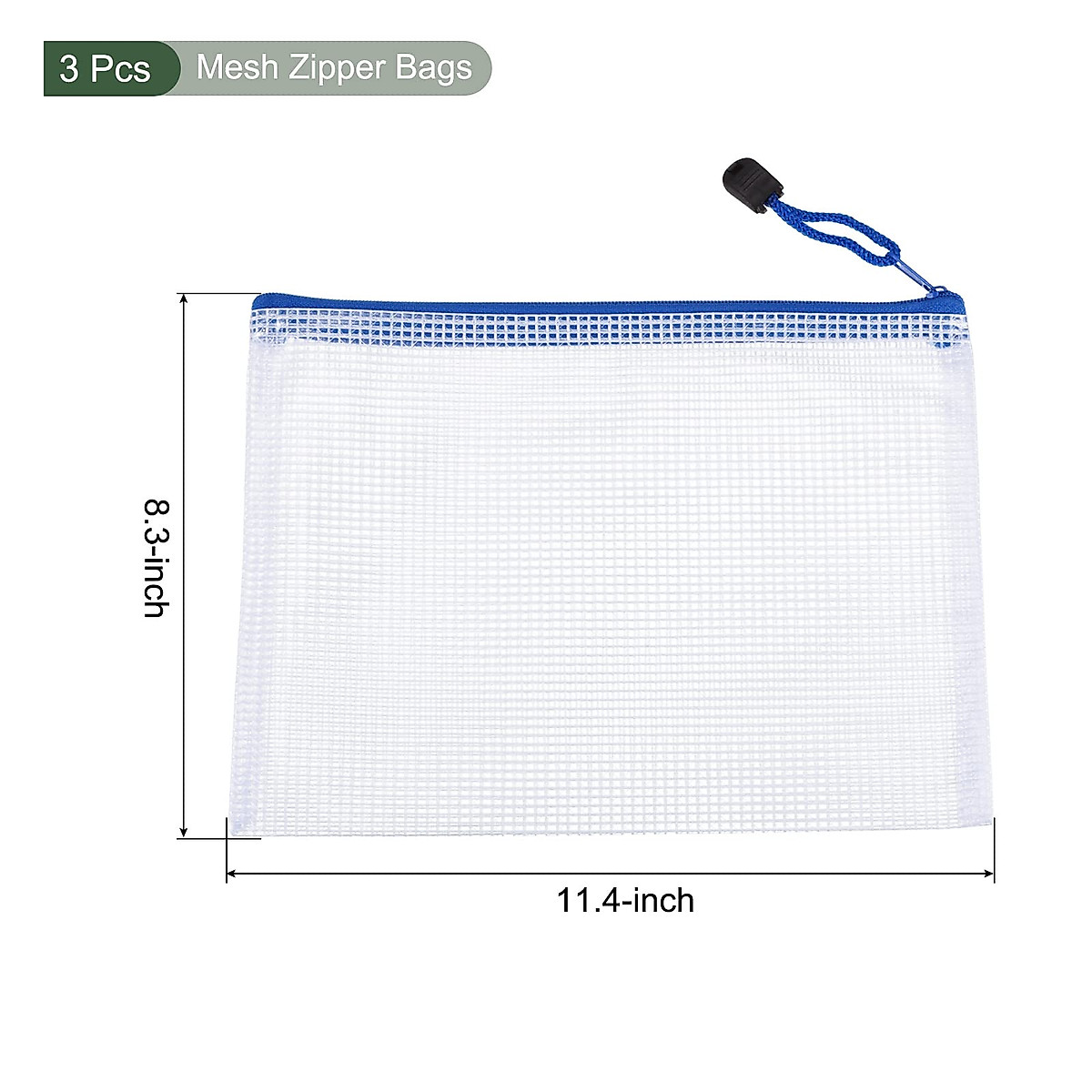 YOKIVE 3 Pack Mesh Zipper Bags, B5 Mesh File Pockets | Plastic Document Pouch, Great for Office Appliances Travel Storage(White)