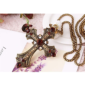 QTMY Vintage Celtic Rhinestone Diamond Cross Long Pendant Necklace for Women Jewelry,God We Trust(2)