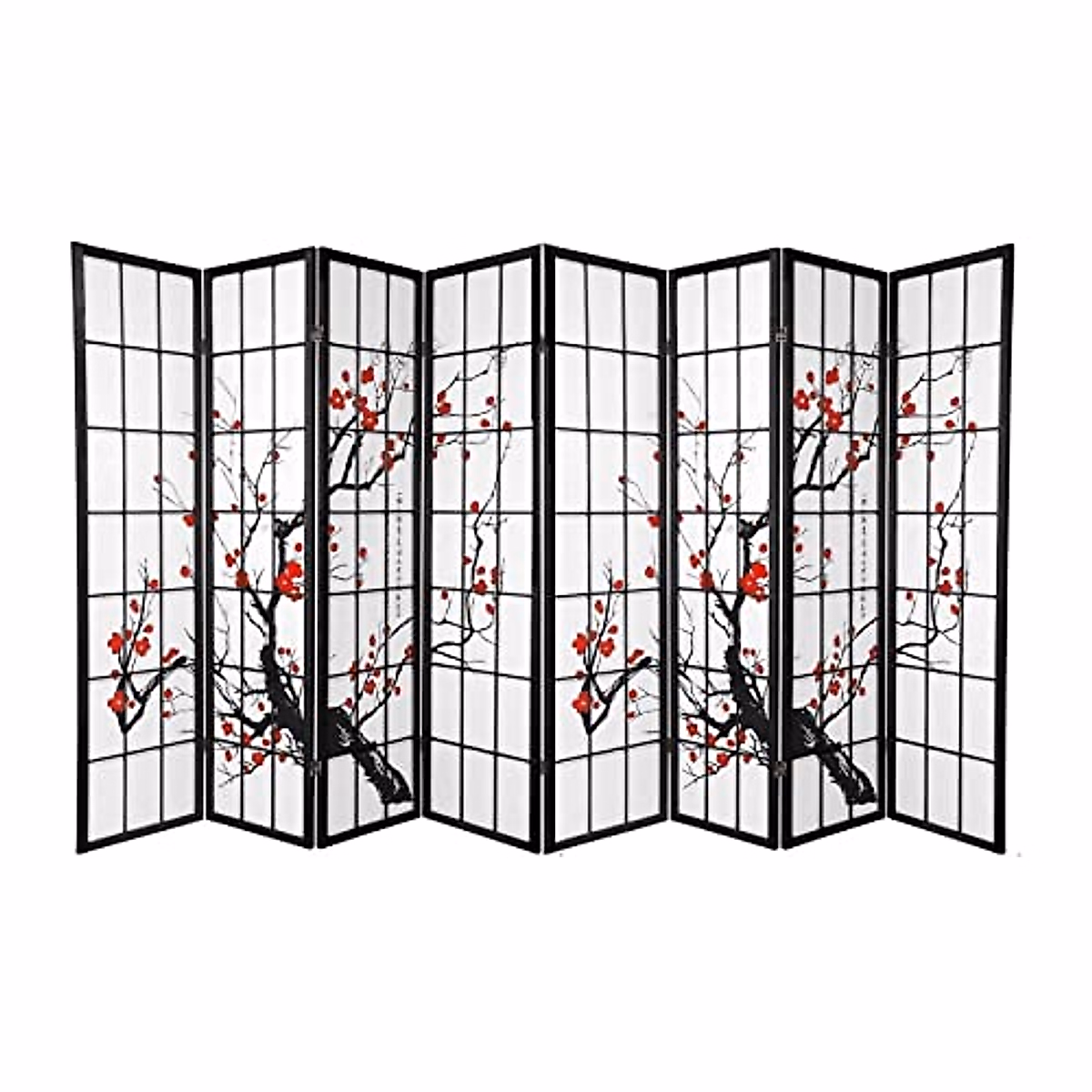 SQUARE FURNITURE Screen 8 Panel Black Plum Blossom Design Room Divider (8-Panel)