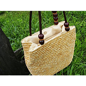 TONWHAR European Style Straw Bag Purse Woven Summer Beach Tote for women (Natural)
