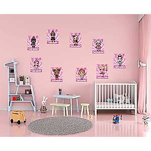 DRBLUEB 9 Pieces LOL Doll Themed Wall Art Prints Pink Cartoon Wall Poster Motivational Wall Decor Paint for Girls Bedroom Kids Teen 8inch X 10inch