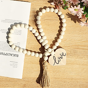 Meplait Love Wooden Bead Garland with Tassel,Decorative Beads Home Decor Farmhouse Tassel Garland Boho Decor for Tiered Tray（38in）