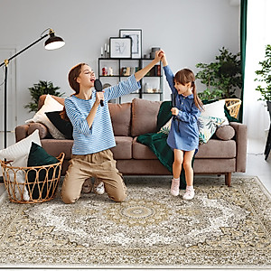 9x12 Area Rug for Living Room: Large Rugs Machine Washable with Non-Slip Backing Non-Shedding Stain Resistant, Boho Carpet for Bedroom Dining Room Nursery Home Office Indoor Decor (Beige)…