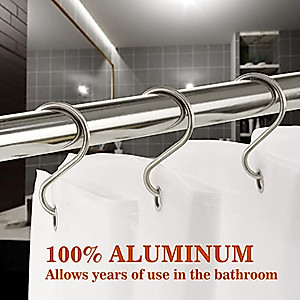 Nickel Shower Curtain Hooks Rings, Never Rust Proof and Durable Aluminum Shower Curtain Rings, Set of 12 S Hooks Hangers for Shower Rod, Pots and Pans, Plants, Clothing, Towels, etc.（Nickel）
