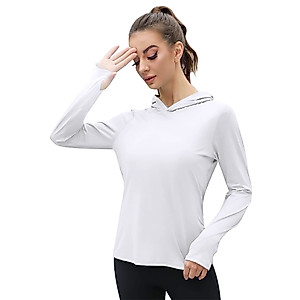 Women's UPF 50+ Sun Protection Hoodie Long Sleeve Lightweight Sun Shirt for Fishing White L