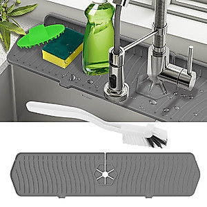 24 inches Extended Size Silicone Faucet Sink Splash Silicone Faucet Mat Drying Mat for Home Kitchen (Grey)