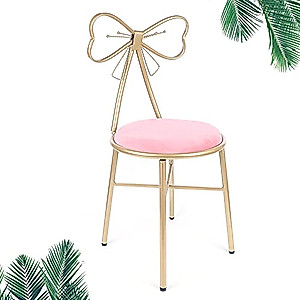 Gdrasuya10 82cm Soft Pink Velvet Cushion Butterfly Bow Tie Chairs Metal Frame Lounge Dresser Seats with Butterfly Backrest for Kitchen Dining Coffee Restaurant Bedroom Home Gold (A-Dark Pink)