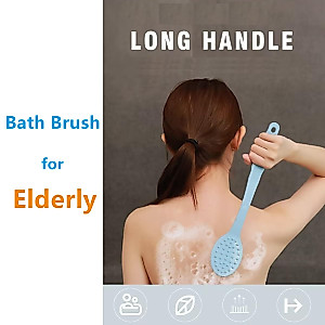 Bath Shower Safety Chair Seat with Bath Brush, Adjustable and Anti-Slip Bench Bathtub Stool for Elderly or Seniors (WhiteShowerChair-BathBrush)