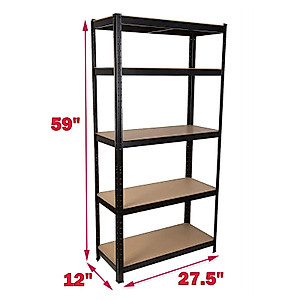 59 Inch Storage Shelving Unit 5-Shelf Adjustable Height Garage Shelving Units Kitchen Shelf Organizer Rack, Metal Steel Frame MDF Boards 386lbs Max Load Per Tier, 27.5" x 12" x 59", Black