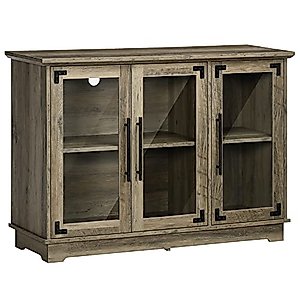 HOMCOM Farmhouse Sideboard, Buffet Cabinet with Glass Door, Credenza, Distressed Grey