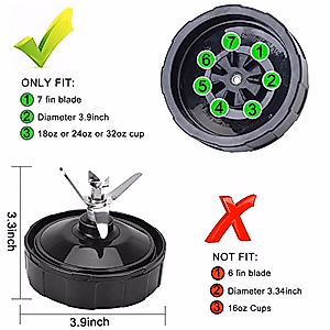 7 Fin Replacement Parts Blade for Ninja Blenders BN751 BN801 Auto iQ Pro BL450-30 BL456-30 BL454-30 BL482-30 BL491 BL682-30 BL642, for Ninja Blender Cups 18-24-32oz, Ninja Blender Parts Accessories