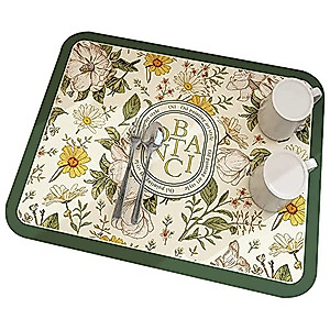 2023 New Fantasy Style Draining Mat,Powerful Absorbent Dish Drying Mat,Vintage Plates kitchen drying mat,Soft Diatom Mud Non-slip Drain Pad Quick Dry Mat for Kitchen Counter (D, 15.75×19.68 inch)