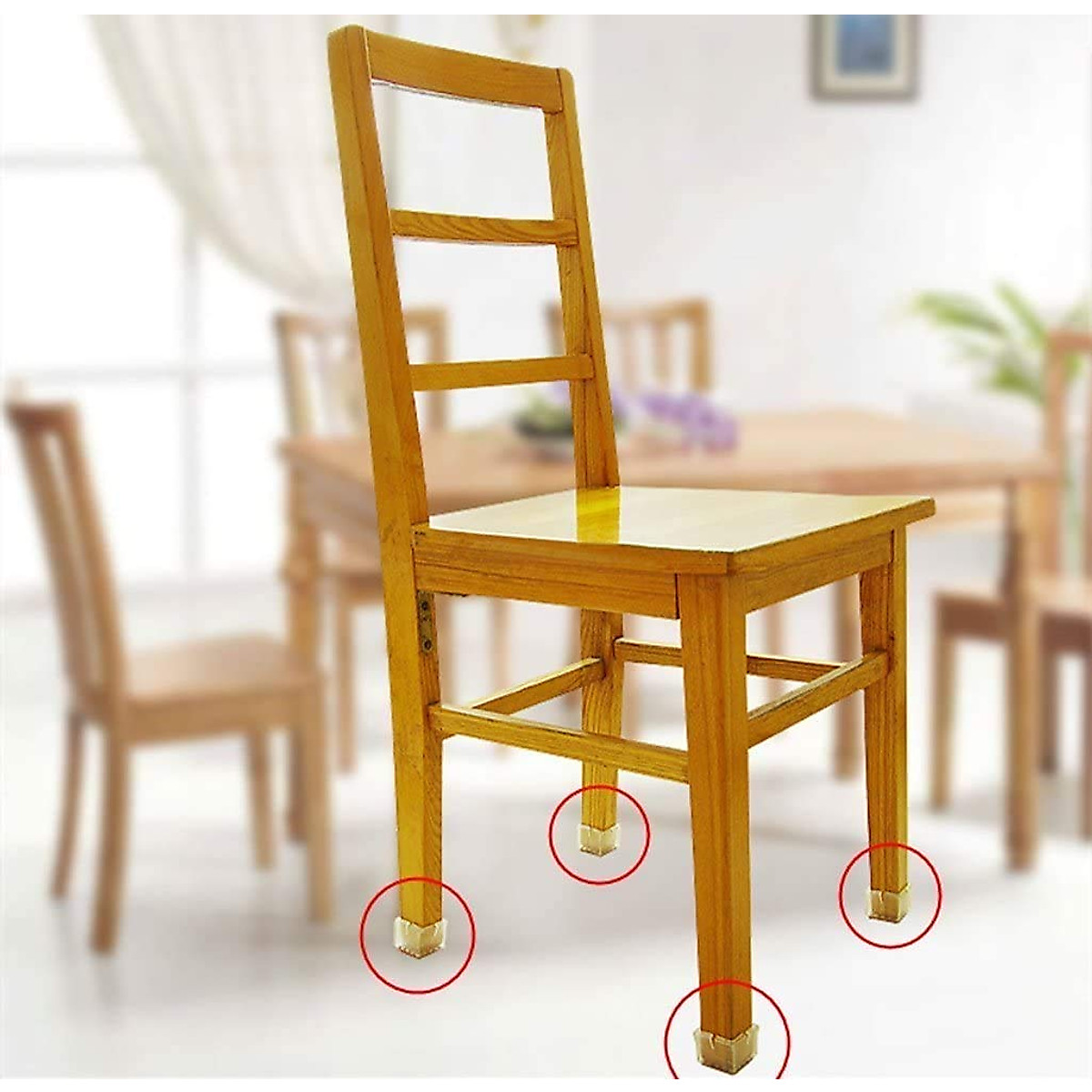 TEKEFT Chair Leg Wood Floor Protectors Flexible Silicone Square 1-1/8" to 1-3/8" Clear (24 pack）