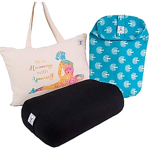 GAYO Yoga Bolster for Restorative Yoga- Made with 100% Cotton, Yoga Pillow Set includes Extra Washable Cover and Carry Bag, 18 x 11 x 6.5 inches