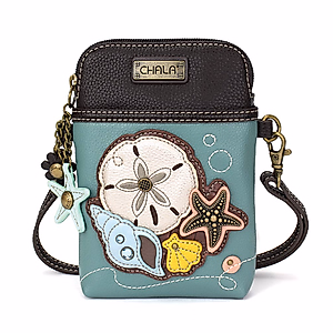 CHALA Cell Phone Crossbody Purse-Women PU Leather/Canvas Multicolor Handbag with Adjustable Strap - Sand Dollar - teal