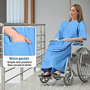 4 Pcs Blue Unisex Hospital Gown for Elderly Women Men Soft Comfortable Patient Gowns with Back Tie Washable Gown with Pockets, Large-X-Large Plus Size