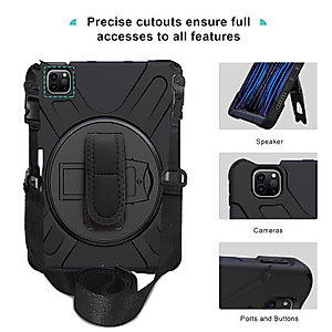 ProCase for iPad Pro 11 Inch Case 2022 2021 2020 2018, Rugged Heavy Duty Shockproof Cover with Hand Strap Shoulder Strap for iPad Pro 11" 4th 3rd 2nd 1st Generation -Black