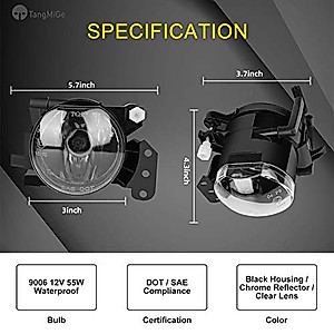 TangMiGe Fog Lights Lamps Assembly for 2003-2008 BMW 5 Series( E60 E61, 525i 525xi 530i 530xi 545i 550i ) / 3 Series( E46, 325Ci 330Ci Convertible/Coupe ), with Bulbs 9006 12V 55W, 1 Pair, Clear Lens