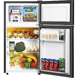 SORECI Mini Fridge With Freezer,3.2 Cu.Ft 2 Door Compact Refrigerator For Bedroom,Office,Kitchen,Apartment,Dorm (Black.)
