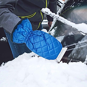 Modelfurny Windshield Snow Scraper Gloves, Ice Scraper with Glove Windshield Scraper Mitt Waterproof Snow Remover Glove Warming Car Scraper Mitt for Car Windshield Snow Ice Frost Scratch-Free