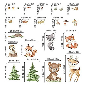 decalmile Woodland Animals Wall Stickers Bear Deer Fox Pine Tree Wall Decals Baby Nursery Kids Room Living Room Wall Decor