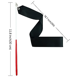 FAZHBARY Black Rhythmic Gymnastics Wands Praise Dancing Streamers for Kids Baton Twirling Talent Shows Artistic Dancing, 2 Pack