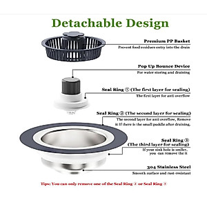 3-in-1 Upgarded Kitchen Sink Drain Stopper &Stainer Combo - Pop-Up Anti-Clog Basket for Fast Drainage , Includes 3 Reuseable Filters