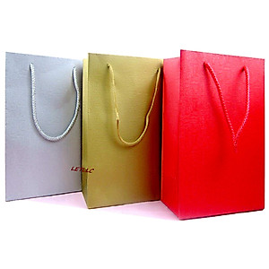 Heavy Duty Gift Bag Paper Cardboard Red Gold Silver Christmas Gift Clothing Wedding Kids Party Medium 10" x 8.5" x 4" (L x W x D) (3 Pack)