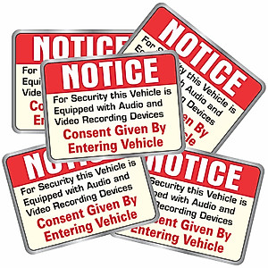Notice Vehicle is Equipped with Audio and Video Recording Devices Consent by Entering Sticker - (Pack of 20) 4"x3" Large CCTV Surveillance Warning Sign Laminated Vinyl Decal