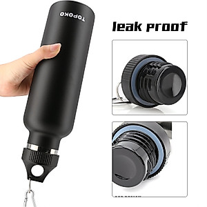 TOPOKO Colored Non-Rusty Stainless Steel Vacuum Water Bottle Double Wall Insulated Thermos, Sports Hike Travel, Leak Proof, BPA Free, 25 oz, Grey (Black)