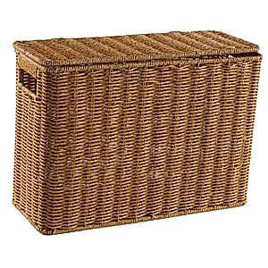 BUTIFULSIC Rattan Magazine Basket with Lid Thin Wicker Storage Decorative Sundries Organizer Handle Book Newspaper Rack