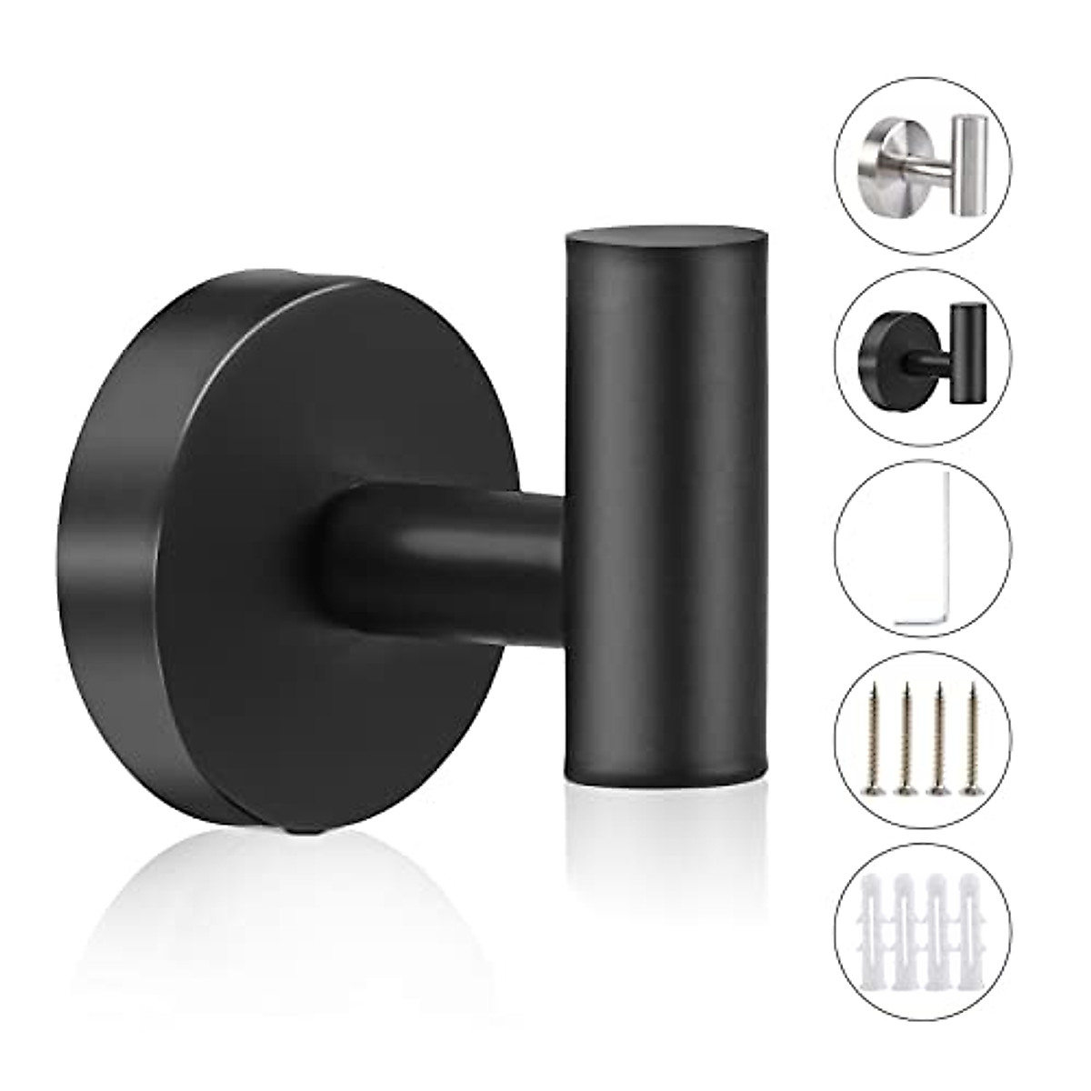 TUTURUA Matte Black Wall Towel Hooks, Heavy Duty Door Hanger Bathroom Hooks Stainless Steel Towel Hooks Bathroom Coat Hook for Bedroom, Bathroom, Kitchen, Living Room, Cabinet, Door (2 Packs)