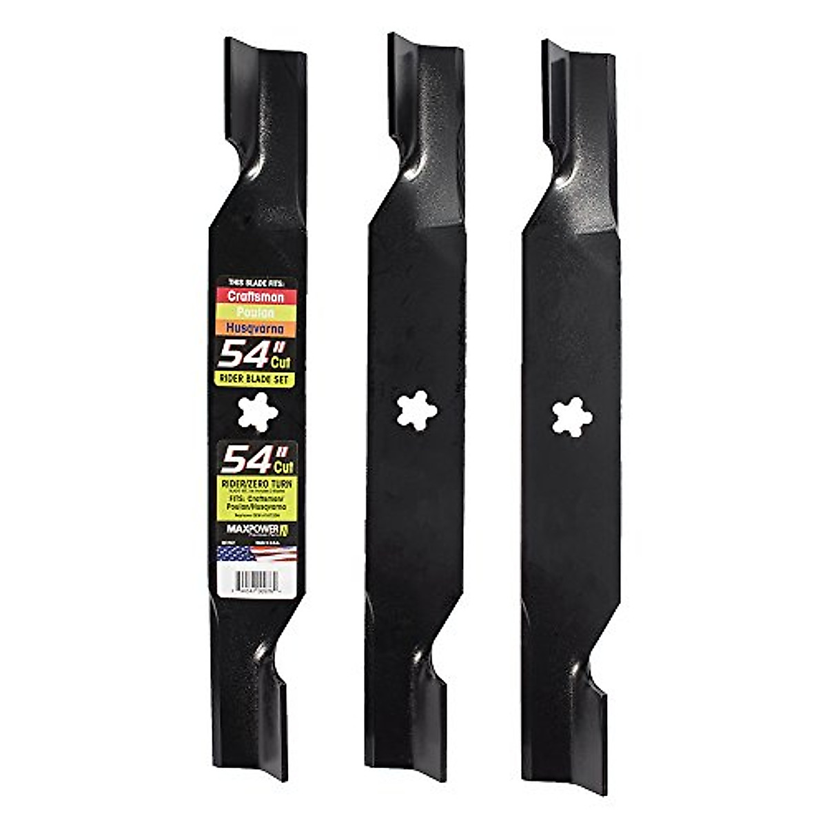 MaxPower 561747B 3 Blade Set for Many 54 in. Cut Craftsman, Husqvarna, Poulan Mowers Replaces OEM #'s 187256 and 532187256