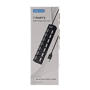 USB Hub Multi Port Splitter - LOBKIN 7 Port Data Hub USB 2.0 with Individual On/Off Switch and LED Lights Portable Desktop USB Hub Extender Ports for Laptop Computer PC MacBook