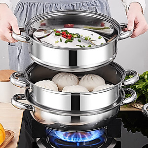 4 Piece Stainless Steel Steamer Pot Set with Glass Lid and handle,for Steamer Cooking,Casserole,Saucepan (4 layer)