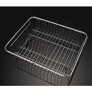 iPEGTOP Expandable Dish Drying Rack, Over The Sink Dish Rack, in Sink Or On Counter Dish Drainer Basket Shelf with Black Utensil Holder Cutlery Tray, Rustproof Stainless Steel for Kitchen