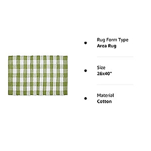 DII Buffalo Check Rug Collection, Hand Dyed Reversible Chindi Rug, 26x40, Antique Green