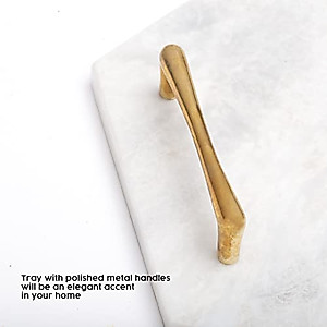 STONES N CRAFTS White Marble Bathroom Organizer, Also Used as Marble Serving Tray, Jewelry Dish Tray, Kitchen Island Décor with Brass Bent Handles, Unique Housewarming Gift for New Apartment