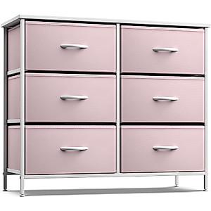 Sorbus Kids Dresser with 6 Drawers and 3 Drawer Nightstand Bundle - Matching Furniture Set - Storage Unit Organizer Chests for Clothing - Bedroom, Kids Rooms, Nursery, & Closet (Pink)