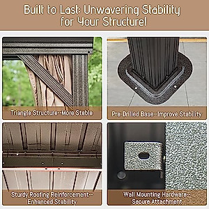 Domi 10x12FT Lean to Gazebo, Hardtop Wall Mounted Gazebo with Sloping Galvanized Steel Roof, Wall Pergola with Aluminum Frame, Curtains and Netting, for Patio, Deck, Garden, Backyard