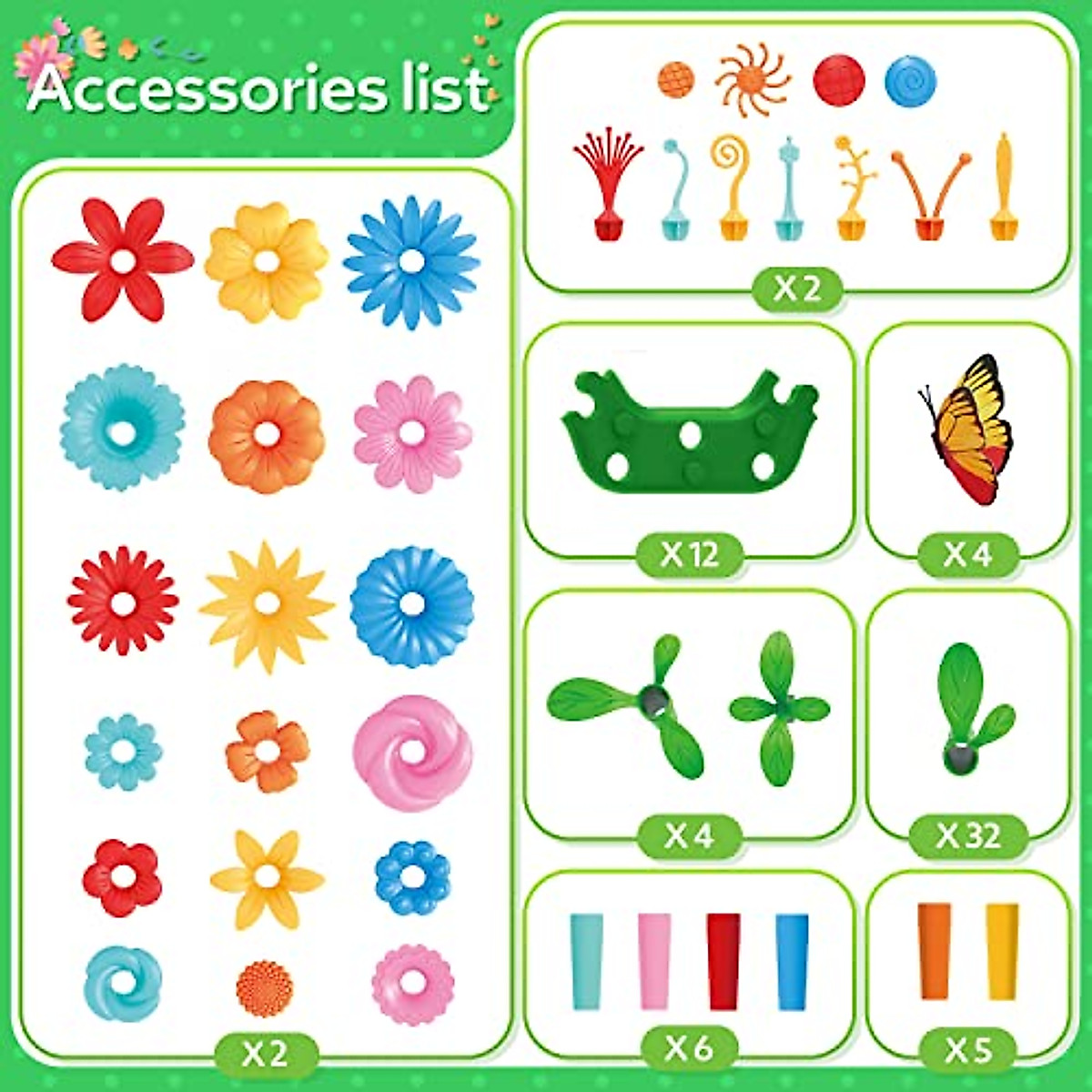 YEEBAY Flower Garden Building Toys for Girls Age 3, 4, 5, 6, 7 Year Old - STEM Toy Gardening Pretend Toys for Kids - Stacking Game for Toddlers Play Set - Educational Activity for Preschool (148 PCS)